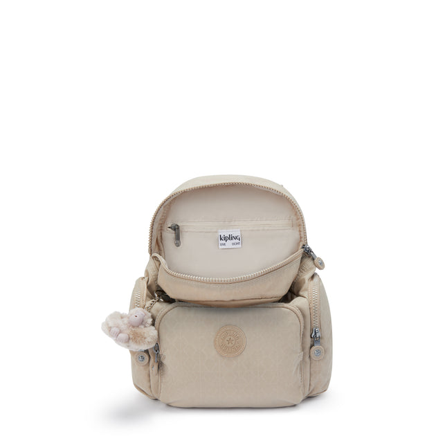 KIPLING Small backpack Female Signature Beige Embossed City Zip Mini I