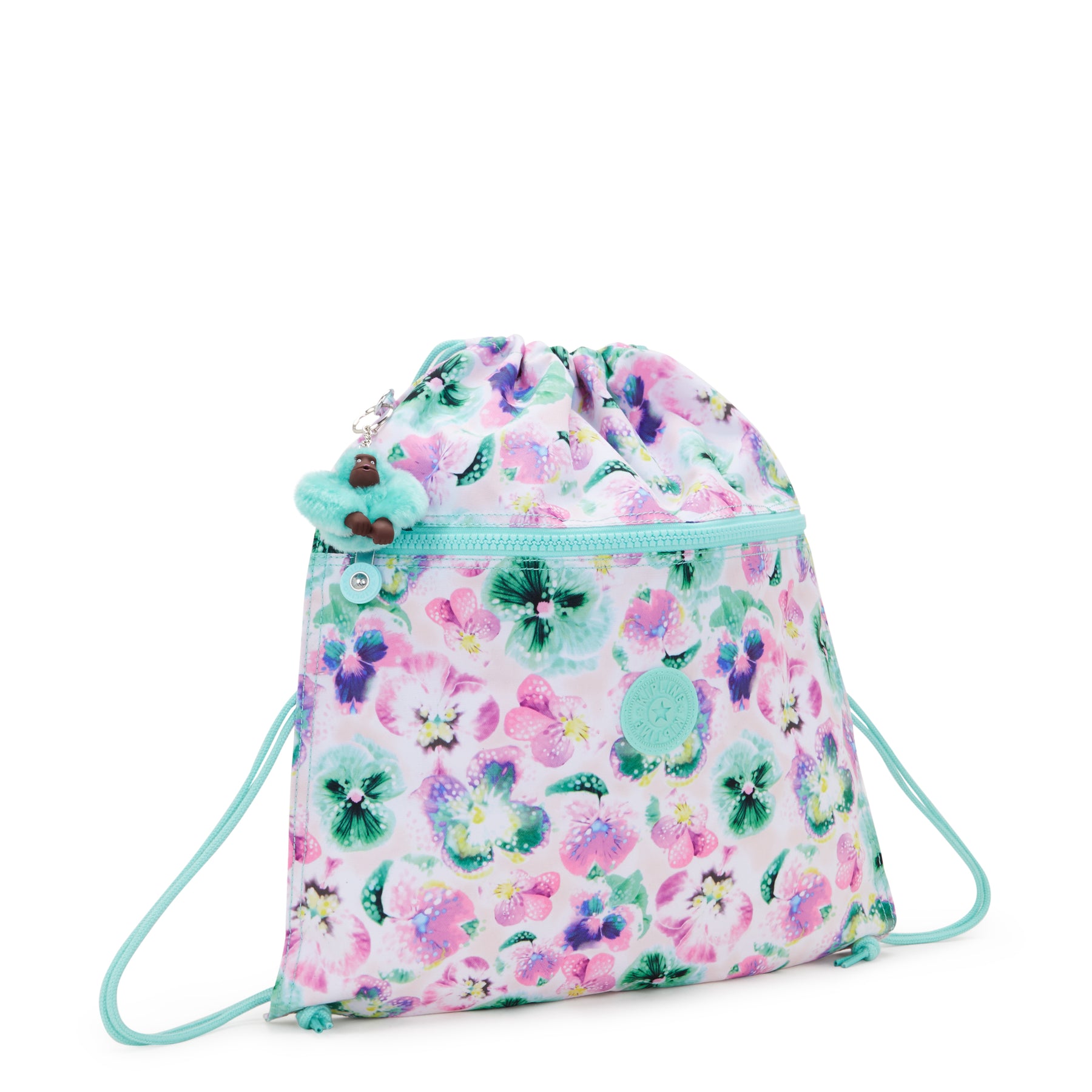 KIPLING Medium backpack (with drawstring) Female Aqua Blossom Supertab